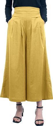 Feoya Damenhose aus Leinenmischgewebe hohe Taille Zigarrenhose weites Bein flie&szlig;end l&auml;ssig bauschig Fr&uuml;hling Sommer Herbst Gr&ouml;&szlig;e 34-46