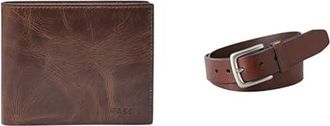 Fossil Homme Derrick Portefeuille en Cuir Marron et Ceinture Joe, Coffret