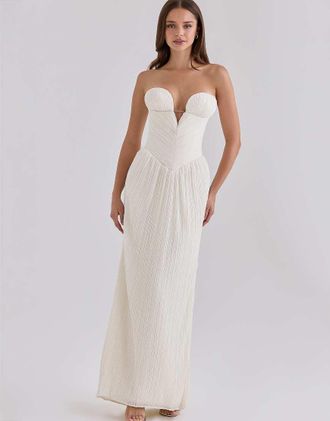 House of CB Valeriana robe longue bustier en mousseline pliss&eacute;e blanche
