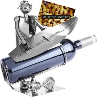 Brubaker Weinflaschenhalter Surfer mit Surfbrett - Deko-Objekt Metall - Flaschenständer - mit Grußkarte für Weingeschenk