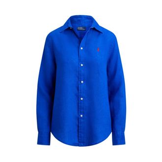 Ralph Lauren Femme, Blouses et Chemises, Bleu, Taille: 40 FR Chemise en lin &agrave; motif logo