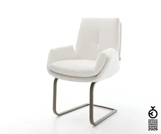 DELIFE Freischwinger Clea-Flex Boucl&eacute; Creme-Wei&szlig; Freischwinger flach Effektfinish Titan, Esszimmerst&uuml;hle