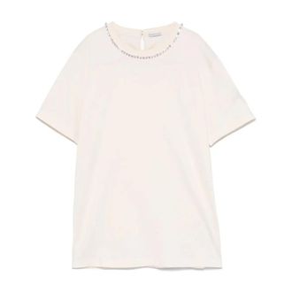 Moncler Femme, Tops, Blanc, Taille: 40 FR T-Shirt &agrave; Encolure Orn&eacute;e
