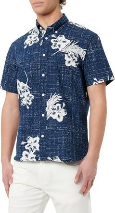 Tommy Hilfiger Large Prt Tropical RF Shirt S/S Mw0Mw38063 Grand, Blue (Night Sky Multi), L Homme