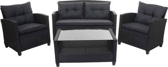 Hhg xxl Poly-Rattan Garnitur 089, Balkon-/Garten-/Lounge-Set Sitzgruppe, Sofa Sessel mit Kissen Spun Poly anthrazit