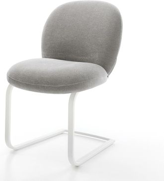 DELIFE Freischwinger Nube-Flex Strukturstoff Soft Grau Freischwinger flach Wei&szlig; Taschenfederkern, Esszimmerst&uuml;hle