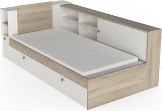 Demeyere Calicosy - Lit enfant life 1 personne - 90X190/200 - Rangements - D&eacute;cor Chene et blanc - demeyere - Fabriqu&eacute; en France