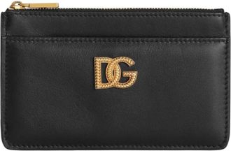 Dolce & Gabbana Femme, Accessoires, Noir, Taille: ONE Size Porte-cartes en cuir de veau avec logo DG