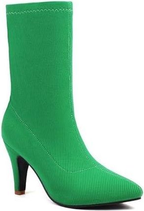 Generic Bottines tendance tricot&eacute;es &agrave; bout pointu et talon aiguille pour femme - Chaussures d&eacute;contract&eacute;es pour lhiver, Vert, 38.5 EU