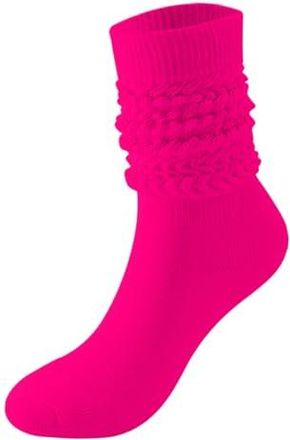 Generic Chaussettes souples pour femmes, cuissardes hautes, chaussettes souples froissées Rose Fluo Enfant