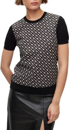 HUGO BOSS Fordana Pullover Top f&uuml;r Damen, Logo, kurz&auml;rmlig (Gl&auml;nzend)