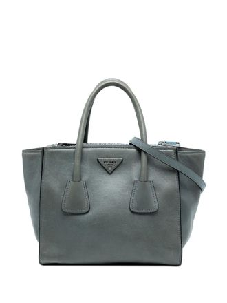 Prada 2013-2025 kleine Twin Pocket Satchel-Tasche aus glasiertem Kalbsleder - Grau