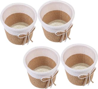 UPKOCH 4 St&uuml;ck Pflanzk&ouml;rbe Geflochtene Blumen Blument&ouml;pfe Rund 10,5x9cm Pflanzgef&auml;&szlig;e Garten Balkon Wohnzimmer Vielseitig Verwendbar