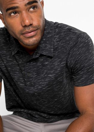 Bonprix Poloshirt BONPRIX, Herren, Gr. 60/62 (XXL), schwarz meliert, Jersey, Obermaterial: 95% Baumwolle, 5% Polyester, meliert, unifarben, regular fit h&uuml;ftbe