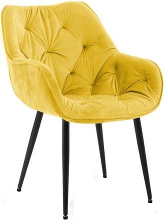 Clp Chaise De Salle A Manger Tanna en Velours I Chaise Retro avec Accoudoirs I Piètement en Métal Noir I Boutons décoratifs Chics, Couleur:Jaune
