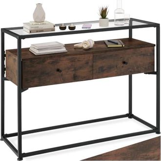 TecTake TecTake Console Meuble Reading 101,5 x 41,5 x 80,5 cm, Plateau en Verre 958 x 358 x 5 mm, Console dentr&eacute;e Table de Salon Meuble dentr&eacute;e Style Industri