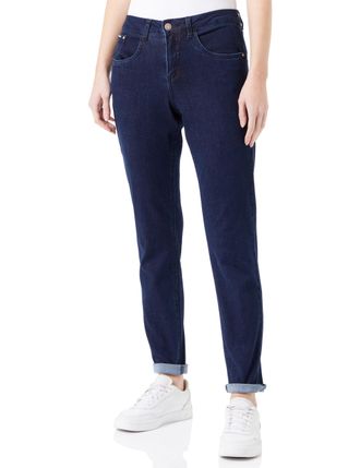 Cream Damen Womens Jeans Skinny Fit Midrise Waist Regular Waistband 5 Pockets Jeans, Dark Blue Denim Blue Stitching