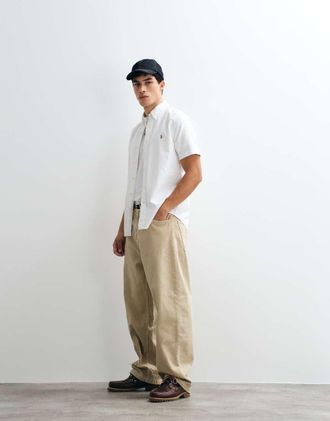 Polo Ralph Lauren chemise oxford classique &agrave; manches courtes coupe custom fit en blanc