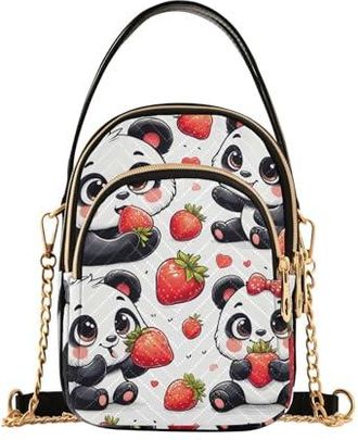 Mnsruu Sac à bandoulière pour femme - Motif panda rouge fraise - Petit sac à bandoulière avec sangle réglable