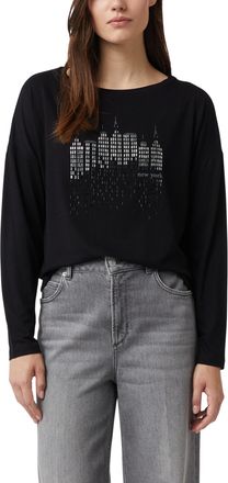 Comma Langarmshirt mit Frontprint und Strassdetails