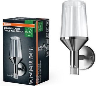 Osram ENDURA Classic Calice Sensor-Wandleuchte in moderner Edelstahloptik mit Glasdiffusor, E27, IP44-Schutz, für Auffahrt- und Wegbeleuchtung