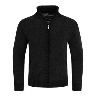 AlltheMen Herren-Cardigan mit Rei?verschluss, Stehkragen und gefuttertem Grobstrickpullover Schwarz