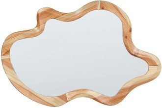 Beliani Wandspiegel Hellbraun aus Holz 89 x 49 cm Asymmetrische Form Modernes Design Boho Stil Wanddeko f&uuml;r Flur Schlafzimmer Wohnzimmer