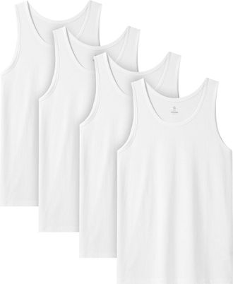 Lapasa Herren 4er Pack Unterhemd 100% Baumwolle Classic Tanktop Atmungsaktiv Rundhals Fitness Achselshirt Muskelshirt M36, Wei&szlig;*4, XXL