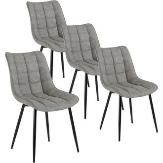 Woltu Lot de 4 Chaises de Salle &agrave; Manger WOLTU, Chaise de Cuisine, Assise rembourr&eacute;e en Similicuir &eacute;pais, Pieds en m&eacute;tal, Gris