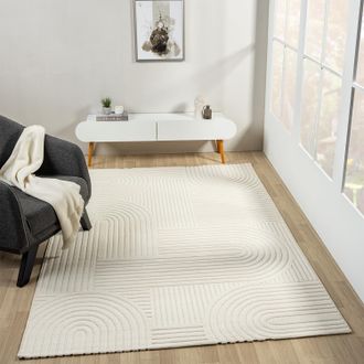 Vimoda Moderner Kurzflor Teppich Wohnzimmer Schlafzimmer Skandinavisch in Creme, Farbe:Bogen, Maße:200x290 cm
