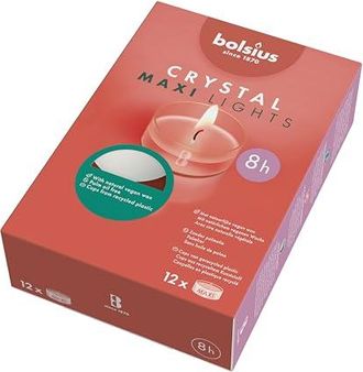 Bolsius Maxi XL Teelichter Clear Cup Transparente Hülle Weiß Brenndauer 8 Stunden - 12 Stück im Karton mit Pflanzliches Wachs, 8h box 12