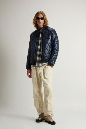 Woolrich Herren Gesteppte Nylon-Jacke aus garngefärbtem Material Blau Größe XXL