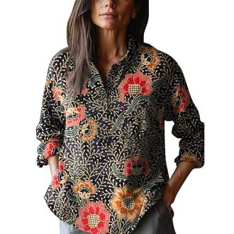 Generico Chemise Femme d&Eacute;t&eacute; D&eacute;contract&eacute; Manches Longues Chemises en Lin Coton &Eacute;l&eacute;gant Respirant Blouse Col en V Classique T Shirt Vintage Fantaisie avec Bouton