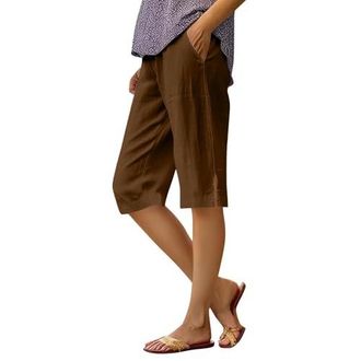 Generic Short en lin &agrave; jambes larges pour femme, short d&eacute;t&eacute; longueur genou, l&eacute;ger et respirant, pantalon capri d&eacute;contract&eacute;, vacances, plage, confortable, coup