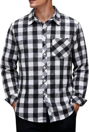 Generic Chemise &agrave; carreaux pour homme - Haut boutonn&eacute; avec poche - Manches longues - Col &agrave; revers d&eacute;contract&eacute; - Coupe ample - R&eacute;tro - Costume extensible pour 