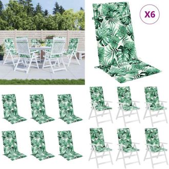 vidaXL Hochlehner-Auflagen 6 Stk. Blattmuster Oxford-Gewebe - Au&szlig;enbereich - Gartenm&ouml;bel