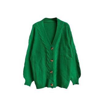 Generic C&aacute;rdigan Grueso para Mujer De Tama&ntilde;o Tela Trenzado Con Parte Delantera Abierta Manga Su&eacute;teres C&aacute;lidos Con Bolsillo, Vert, XXL