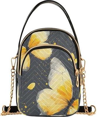 Mnsruu Sac à bandoulière pour femme, motif papillon, jaune, sac à main, petit sac à bandoulière avec sangle réglable