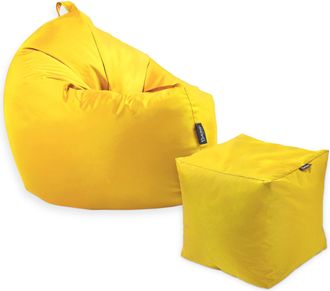 BuBiBag 2in1 Sitzsack Sitzkissen + Sitzpouf mit Füllung |Medium, Ø:110 cm, Sunflower| Indoor & Outdoor Beanbag| Geeignet für Kinder Innen & Außenbereich Kinde
