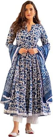 Generic Aashita Creations Anarkali Kurta Palazoo en rayonne pour femme avec dupatta_187, bleu marine, L