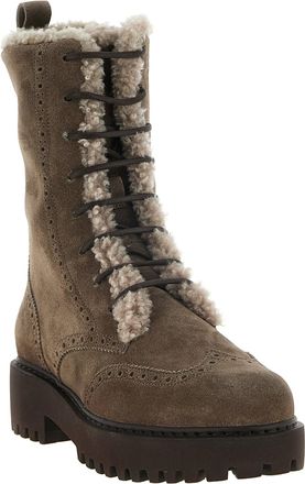 Brunello Cucinelli Suede and Shearling Brogue Boot - Taupe