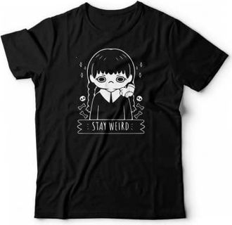 Generico T-shirt Stay Weird mercredi et main - T-shirt homme court - 100 % coton, Noir, XL