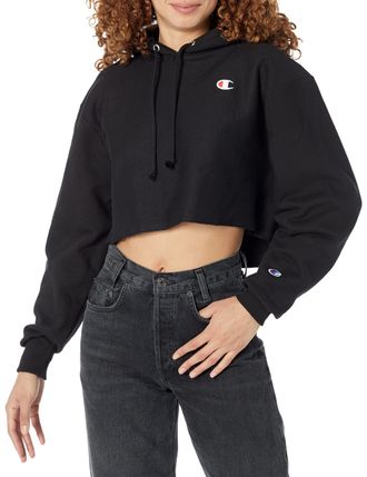 Champion Damen Abgeschnittene Kapuze mit umgekehrter Webart Kapuzenpullover, Black-549302, 36