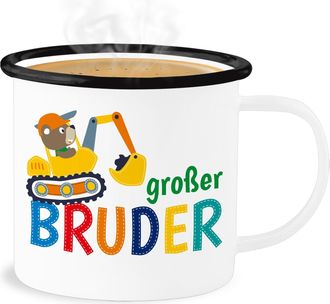 Shirtracer Emaille Becher Blechbecher - Großer Bruder Bagger Geschenk Tasse - 300 ml - Weiß Schwarz - Blech für Big Brother