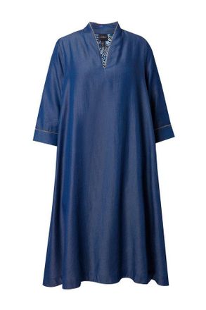 Ulla Popken Midikleid Lyocell-Kleid Jeansoptik Kelchkragen 3/4-Arm