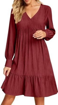 Generico Robe d&eacute;t&eacute; l&eacute;g&egrave;re et a&eacute;r&eacute;e pour femme avec effet froiss&eacute; et d&eacute;collet&eacute; en V Coupe ample, pour la plage et le quotidien, Vin, XX-Large