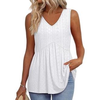 Generic Nuisette habill&eacute;e sans manches avec col en V pour femme, haut p&eacute;plum fluide 2025, t-shirt d&eacute;contract&eacute; et confortable, coupe ample, blanc, XXL