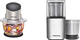 Rommelsbacher MZ Multi Zerkleinerer 400-kraftvoller Motor, Glasbeh&auml;lter, schwarz/Chrom geb&uuml;rstet, 400 Watt, 1 Liter & Gew&uuml;rz und Kaffee M&uuml;hle EGK 200-2 Edelstahlbeh