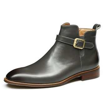 Generic Bottines pour Homme en Cuir v&eacute;ritable avec Fermeture &eacute;clair lat&eacute;rale et Bride &agrave; Boucle Doublure en Cuir de Porc Confort &eacute;l&eacute;gance pour Tenue d&eacute;contract