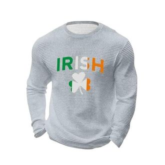 Generic T-shirts gaufr&eacute;s irlandais St Patrick pour homme &agrave; manches longues tr&egrave;fle chemises dr&ocirc;les St Paddys Day chemises tr&egrave;fle vert tops grande taille chemis